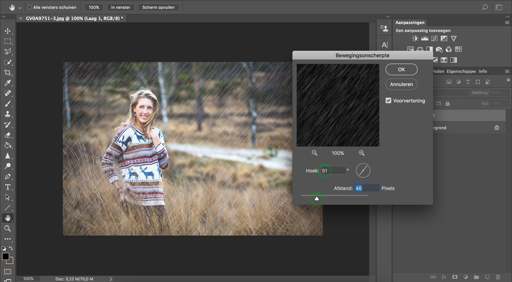 Met Photoshop regen aan een foto toevoegen - De Rooij Fotografie